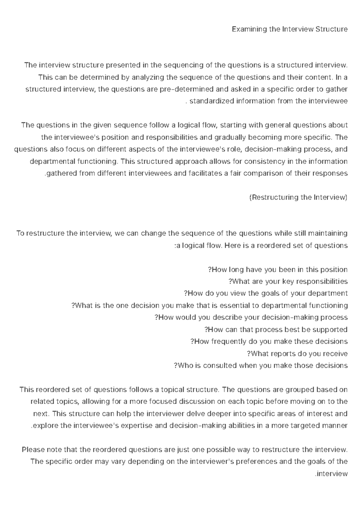 Examining the Interview Structure - This can be determined by analyzing ...