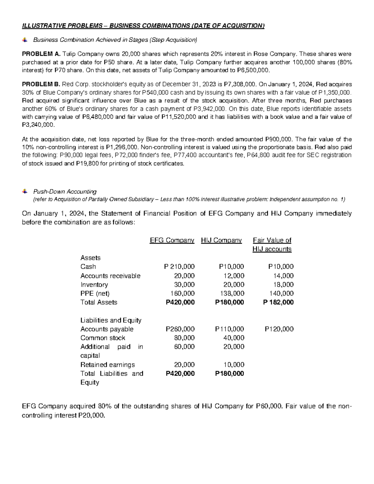 Illustrative Problems Buscom PART 2 CONT - ILLUSTRATIVE PROBLEMS – BUSINESS COMBINATIONS (DATE ...