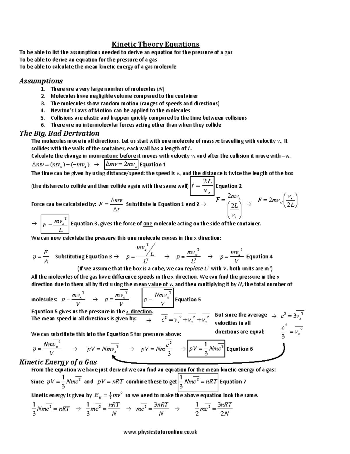 Kinetic Theory Equations Notes - physicstutoronline.co Kinetic Theory ...