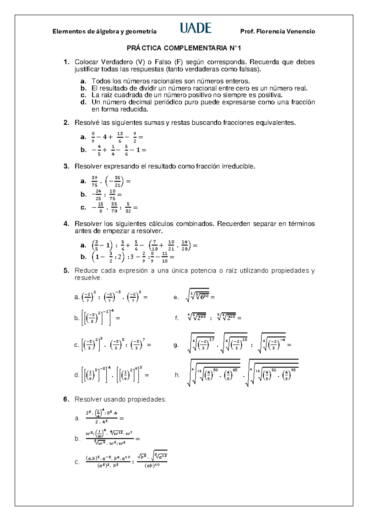 Práctica Complementaria 1. Elementos de álgebra y geometría. 2024 - Elementos de álgebra y ...