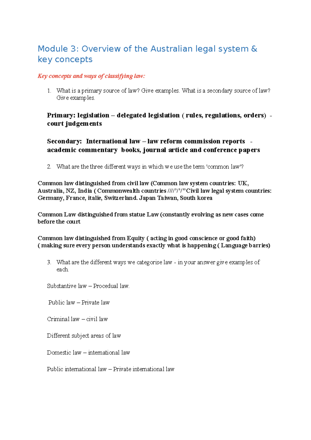 Week 2.1 Sem 3 - lecture 3 - Module 3: Overview of the Australian legal ...