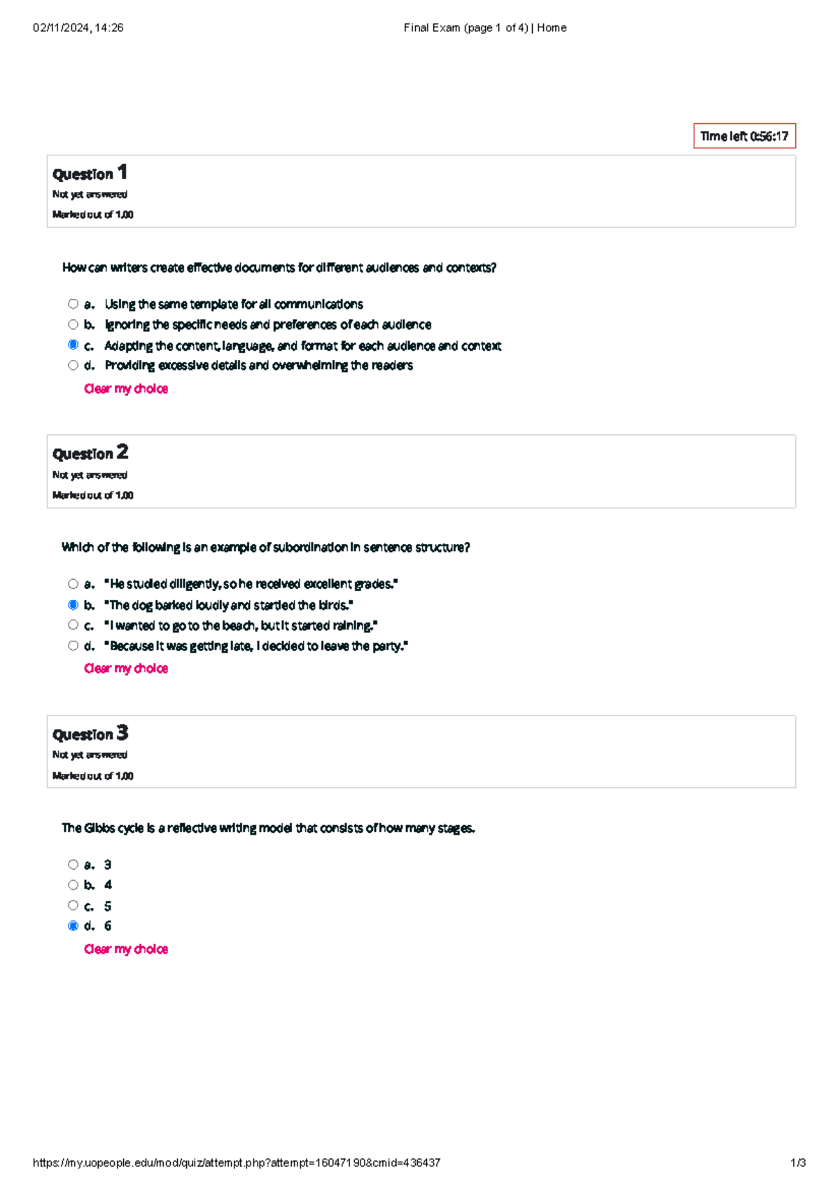Final Exam (page 1 of 4) Home - Question 1 Not yet answered Marked out ...