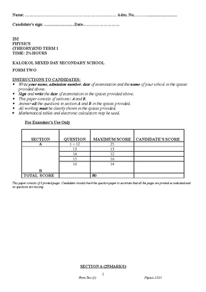 FORM TWO Physics Handbook - PHYSCIS FORM 2 HANDBOOK Page 2 of 106 FOR ...