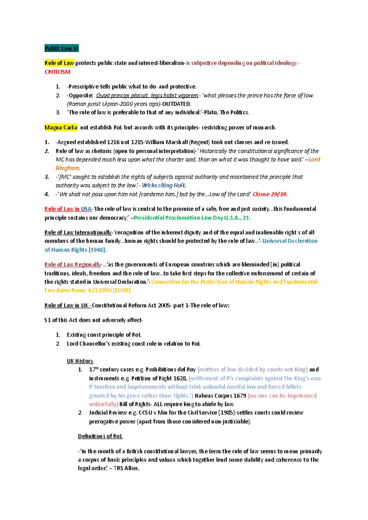 Public Law VI-Rule of Law - Public Law VI Rule of Law-protects public ...