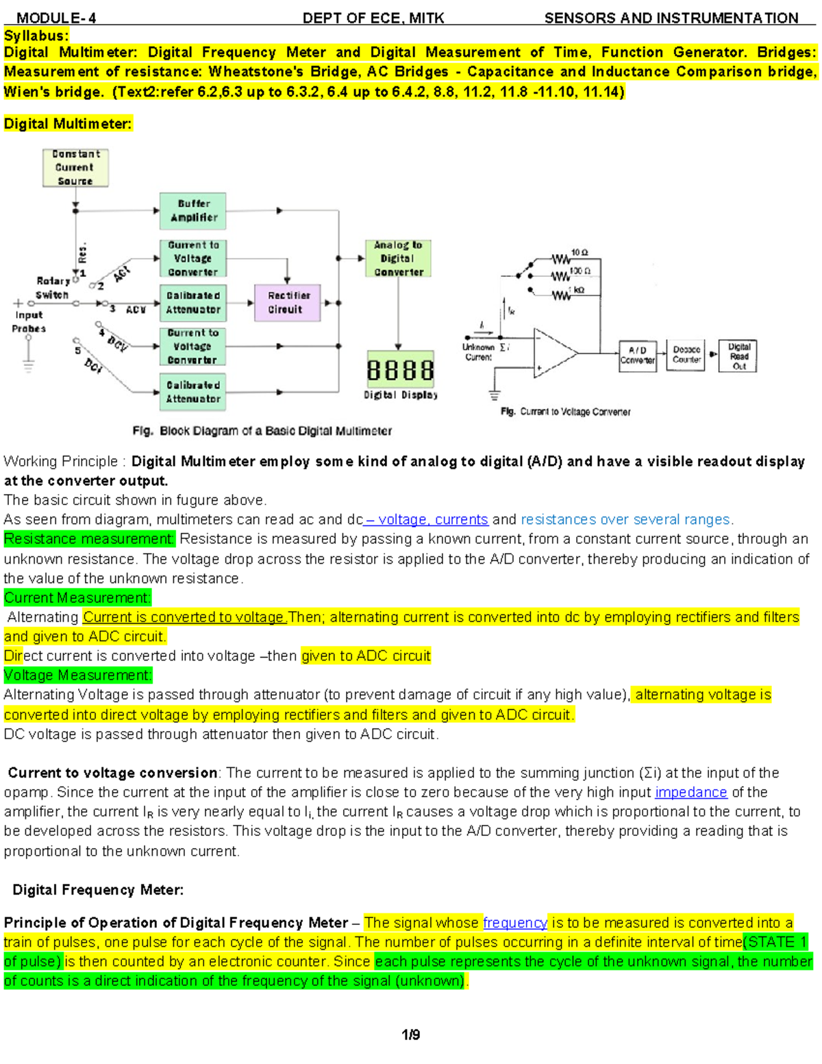 Module 3 NOTES S&I - Syllabus: Digital Multimeter: Digital Frequency ...
