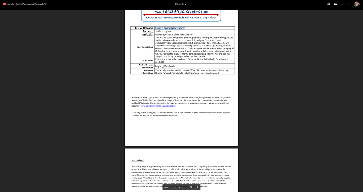 Activity Ethics in Psychological Research.PDF - Google Drive - Page 1 of 6 Title of Resource ...