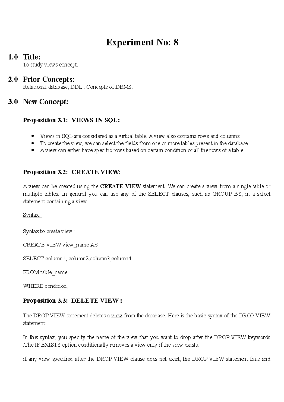 Exp8 Exp8 Experiment No 8 1 Title To Study Views Concept 2 Prior