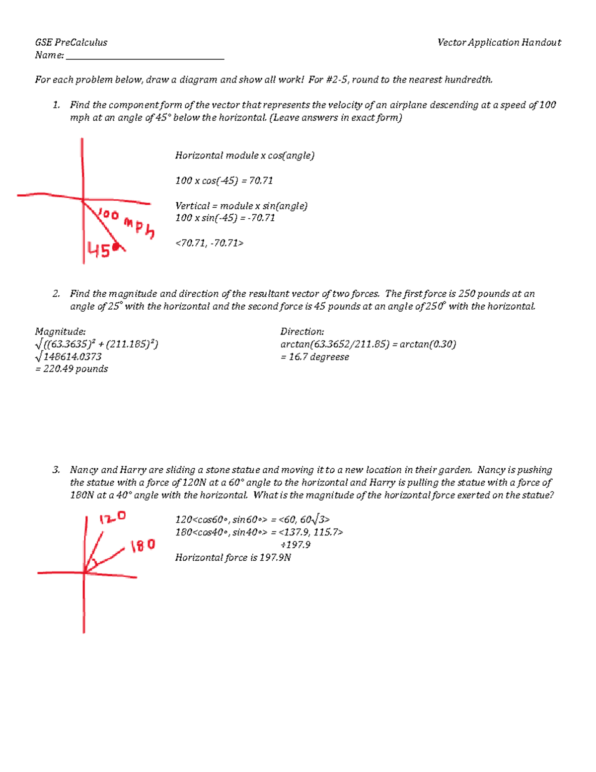 BIO 102 Vector Applications Handout - GSE PreCalculus Vector ...