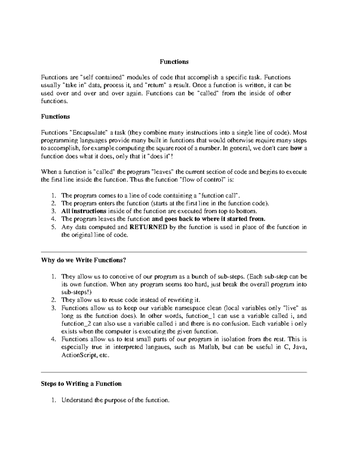 Functions trace table - INFO TECH - Functions Functions are "self contained" modules of - Studocu