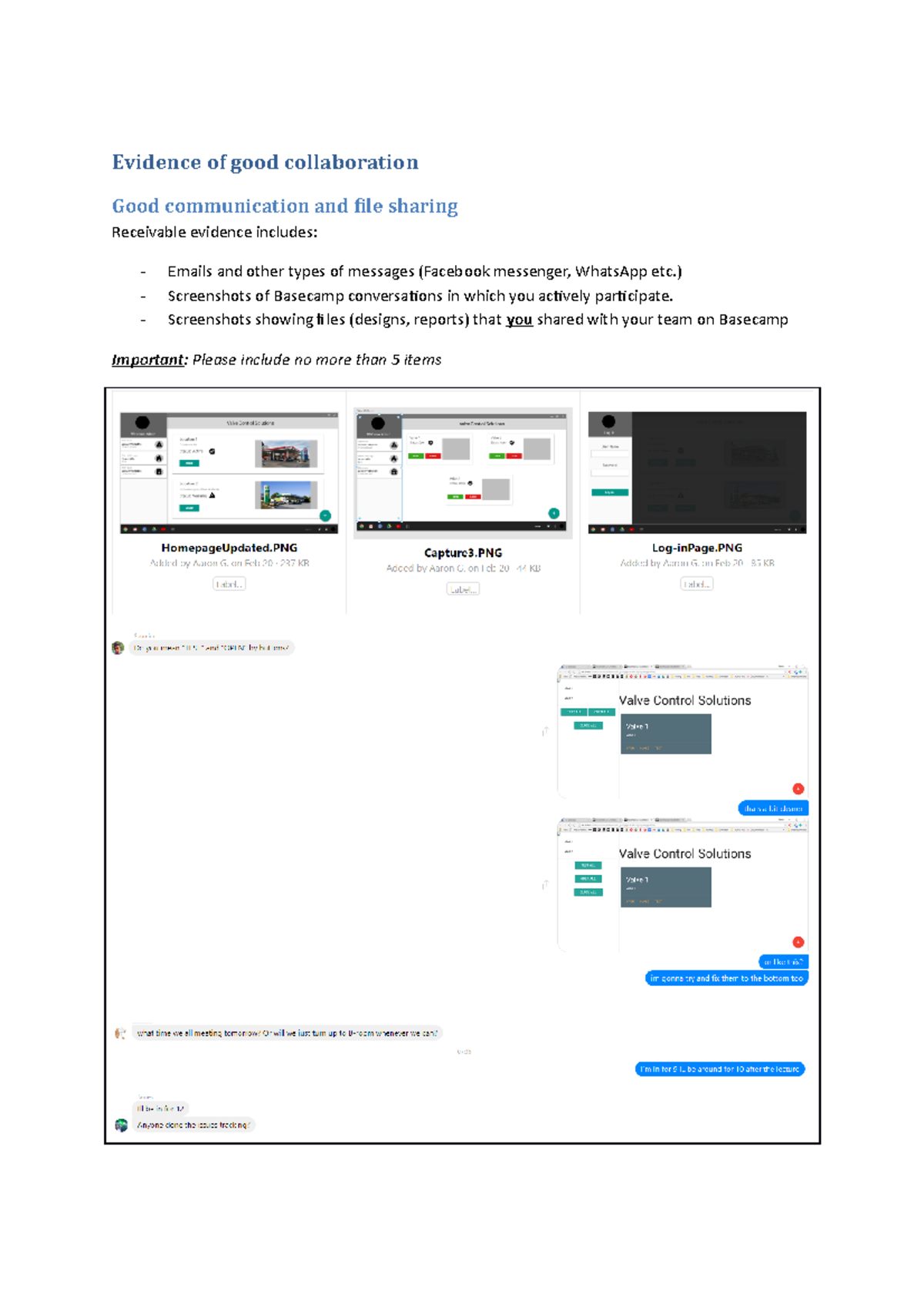 Collaboration template - Evidence of good collaboration Good ...
