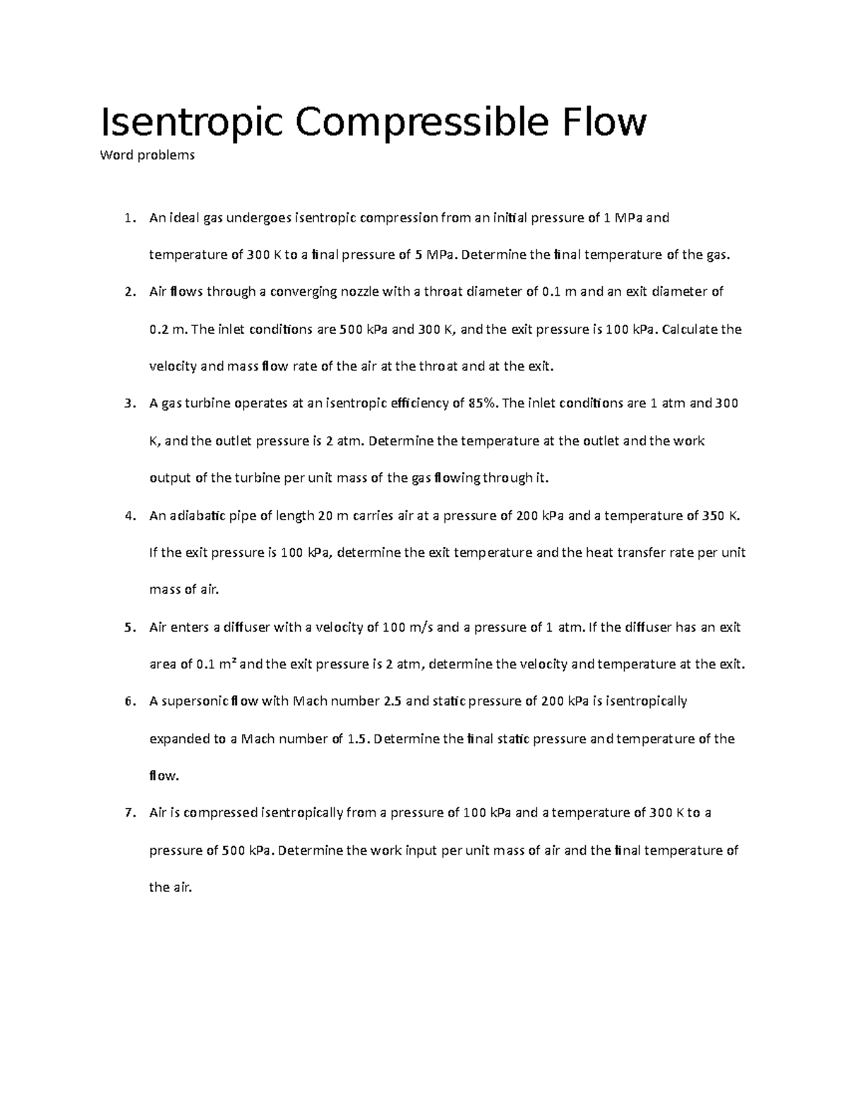 Isentropic Compressible Flow - Determine the final temperature of the ...
