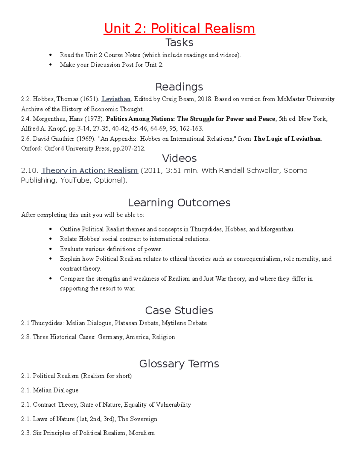 Unit 2 Political Realism - Unit 2: Political Realism Tasks Read the ...
