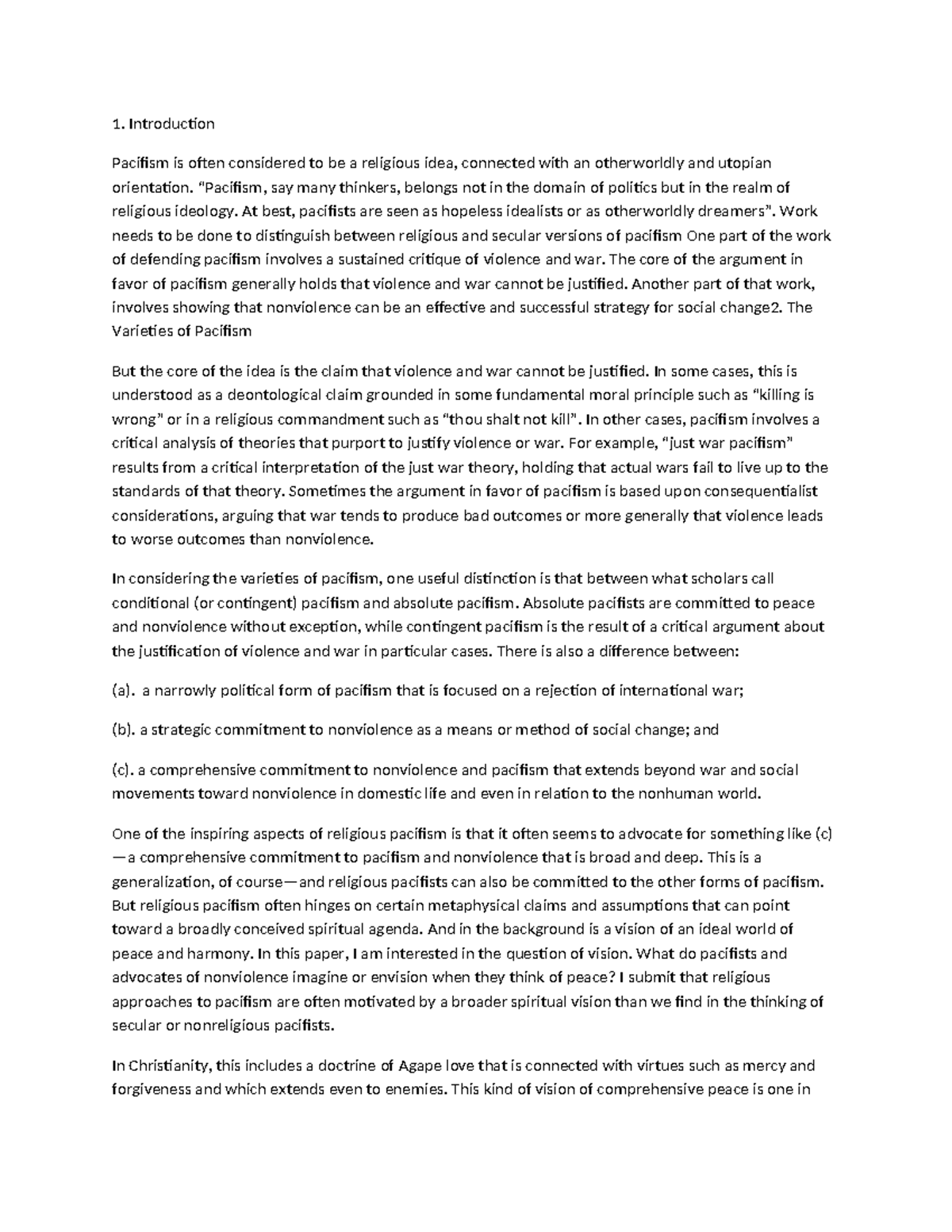 Secular WPS Office-2 - Introduction Pacifism is often considered to be ...