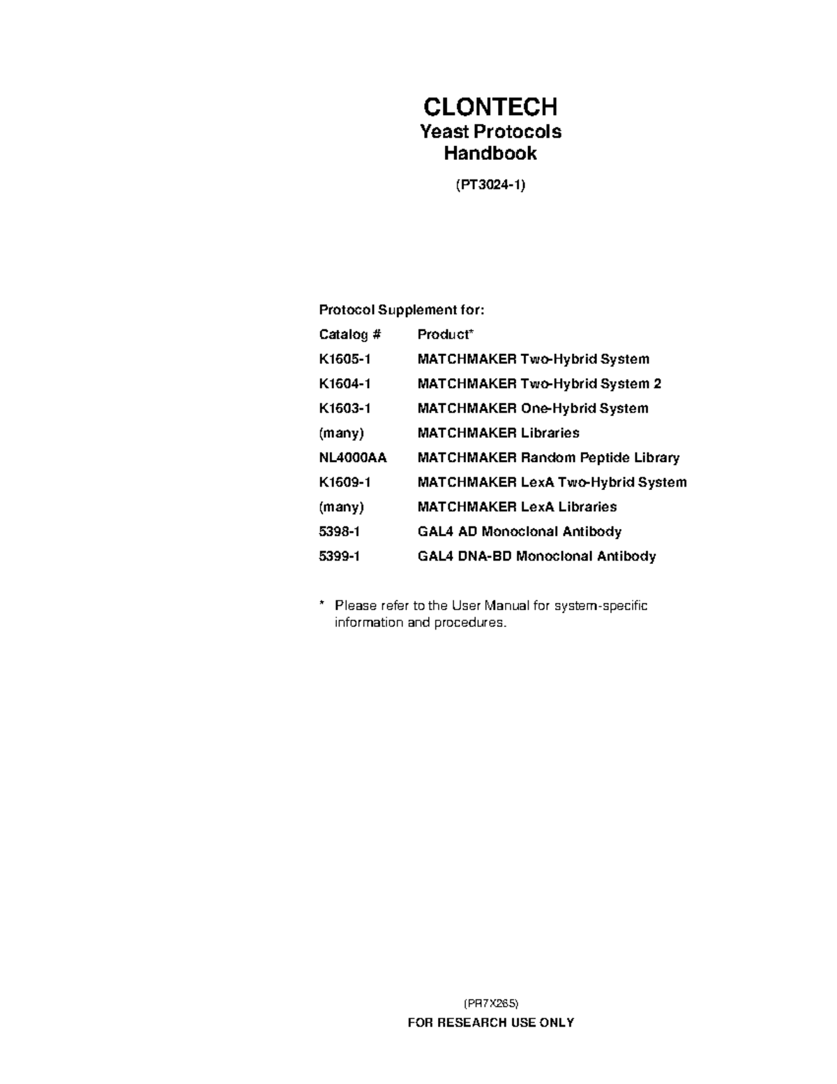 Yeast protocols Clontech - CLONTECH Yeast Protocols Handbook (PT3024-1 ...
