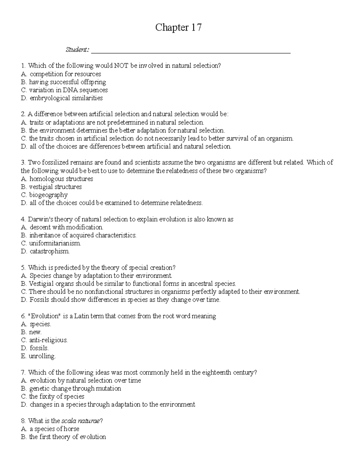 Chapt 17 - Biology Review - Chapter 17 Student: - Studocu