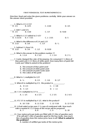 Q3 Summative 2 - MATHEMATICS 6 Summative Test No. 2 3 rd QUARTER Name