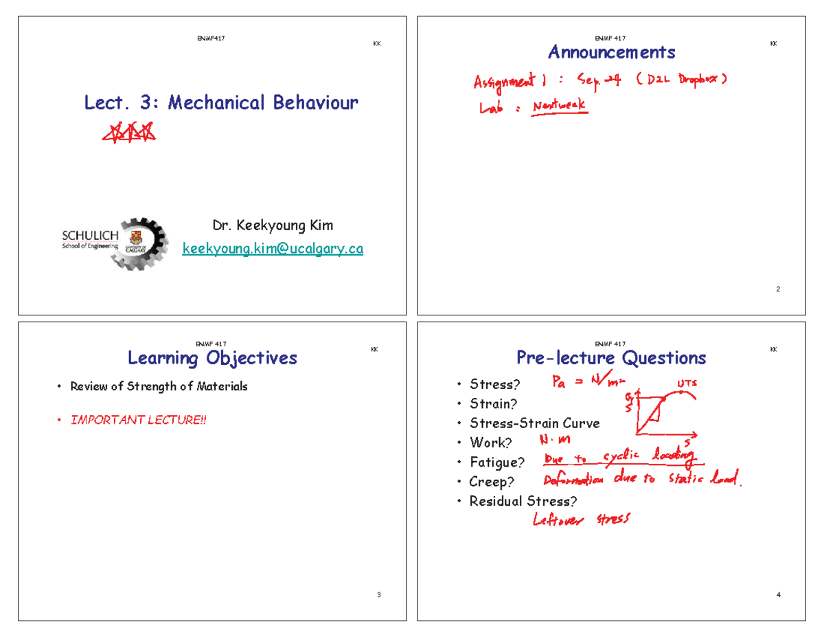 417 Lect 3 material w 01 cview - KK Lect. 3: Mechanical Behaviour Dr. Keekyoung Kim - Studocu