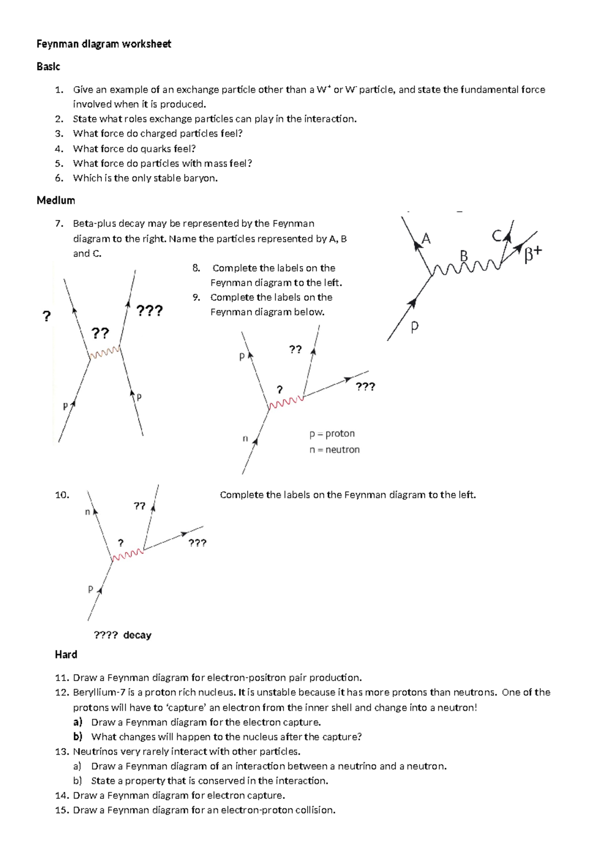 Feynman-diagram-worksheet - Feynman diagram worksheet Basic 1. Give an ...