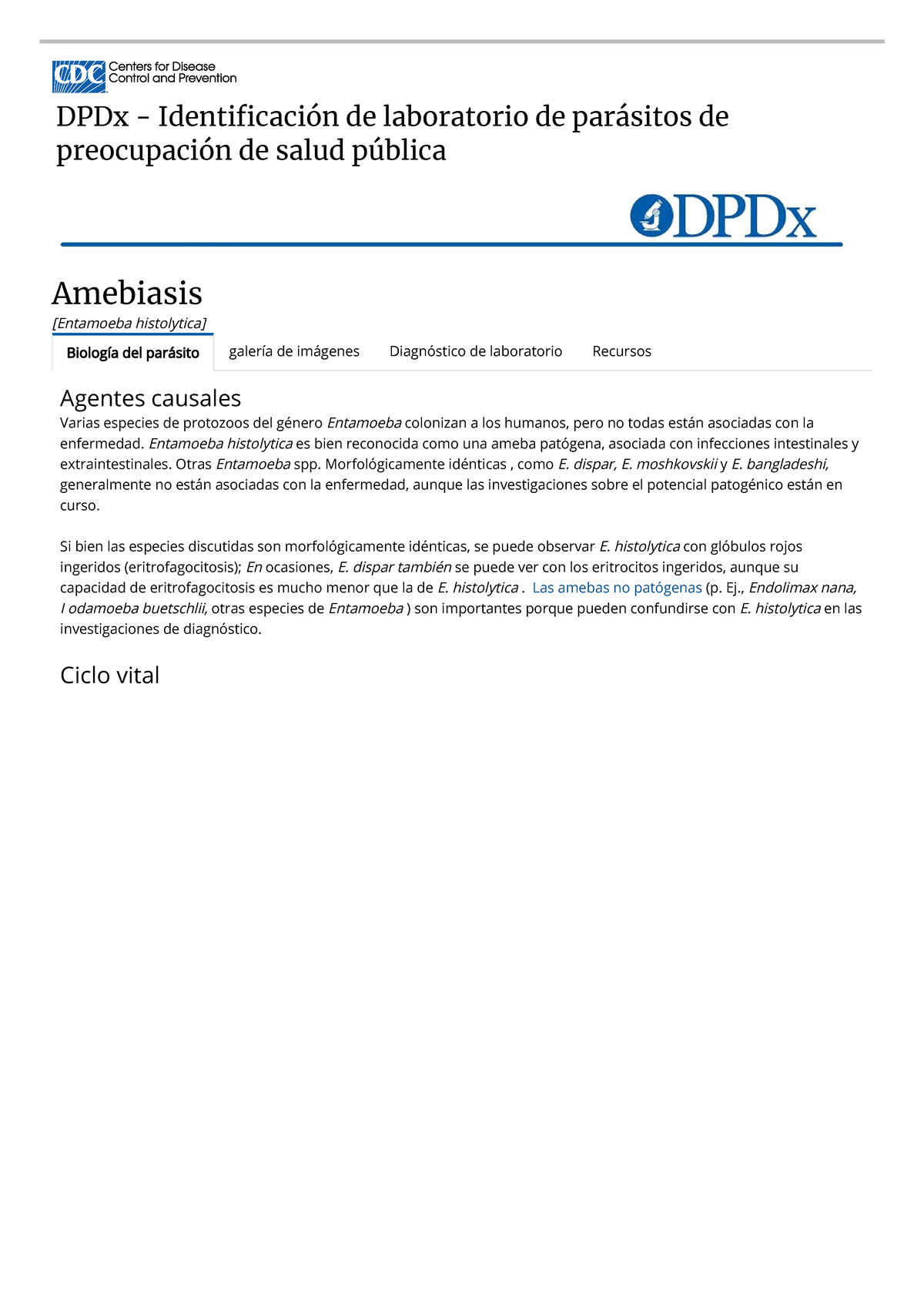 CDC - DPDx - Amebiasis - DPDx - Identicación de laboratorio de parásitos de preocupación de ...