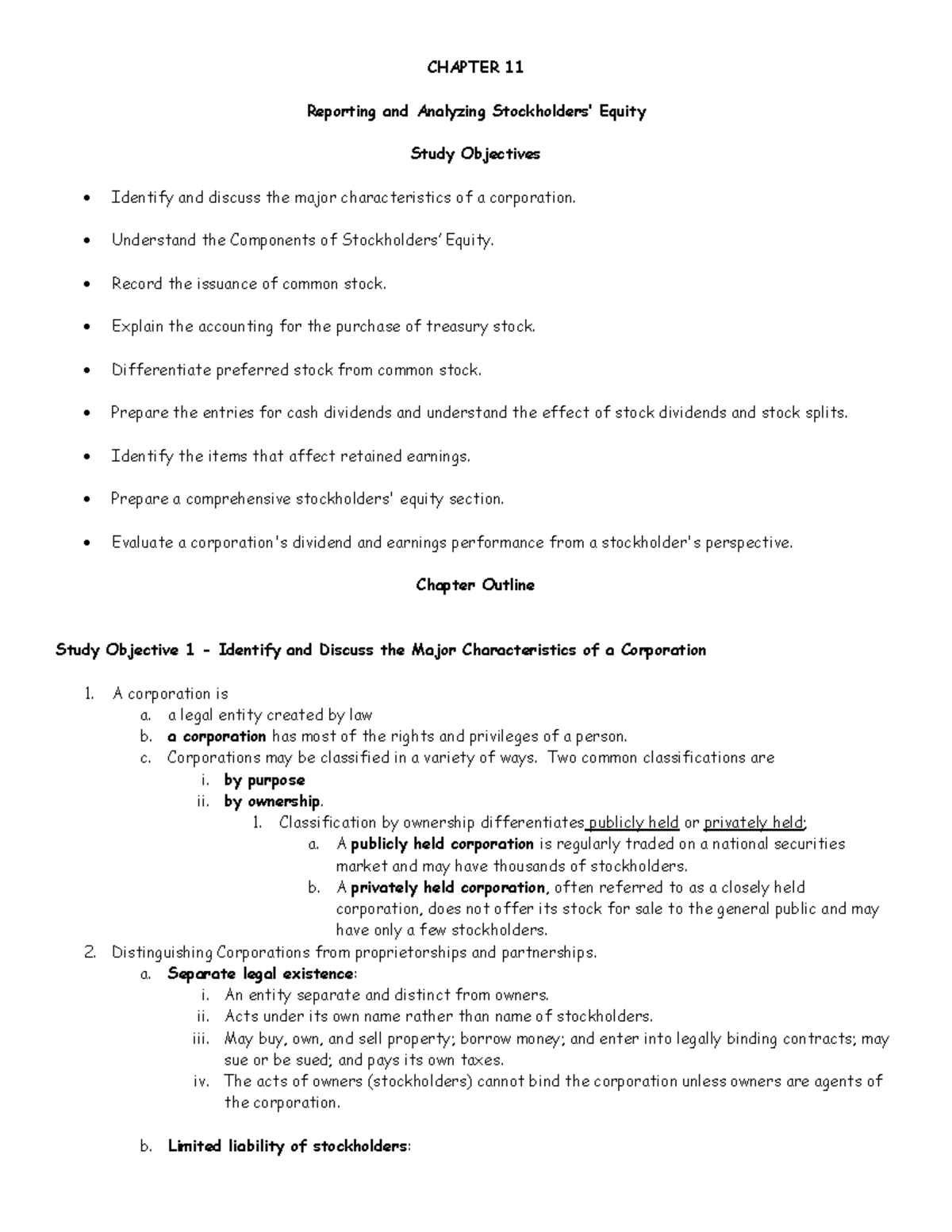 Chap11 - Notes - CHAPTER 11 Reporting and Analyzing Stockholders ...