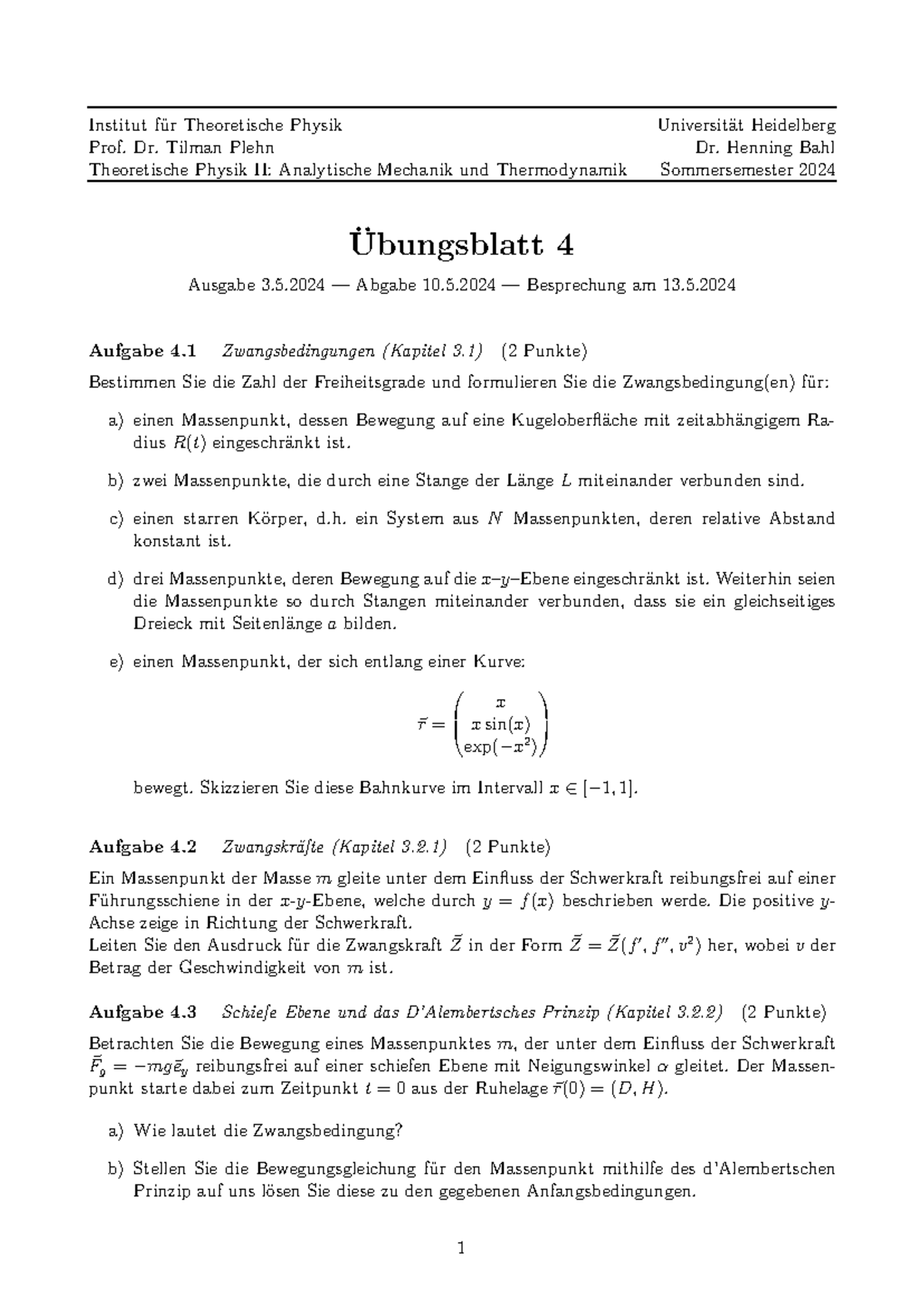 Blatt 04 - Institut für Theoretische Physik Universität Heidelberg Prof ...