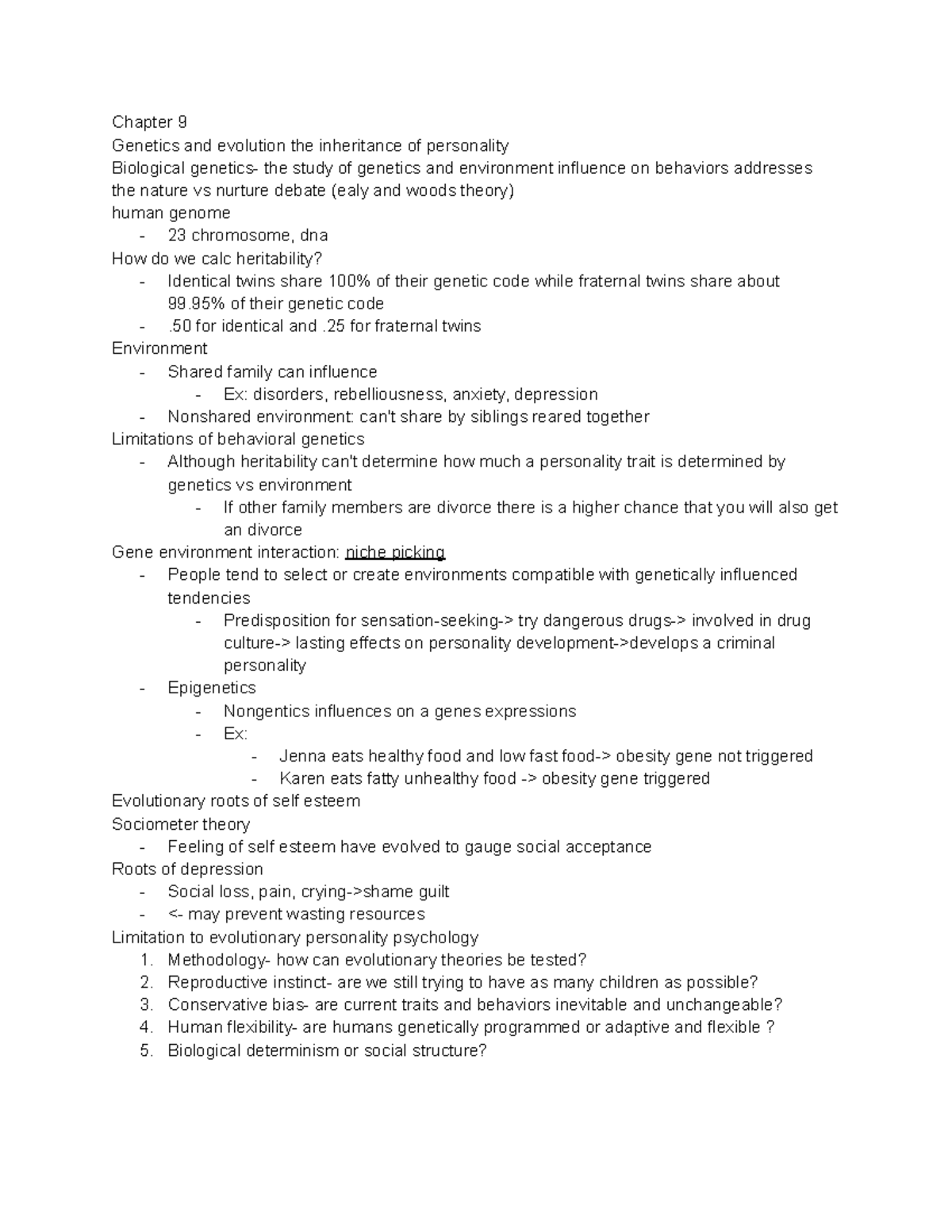 Module 3 personality - chapter 9 review test (notes) - Chapter 9 ...