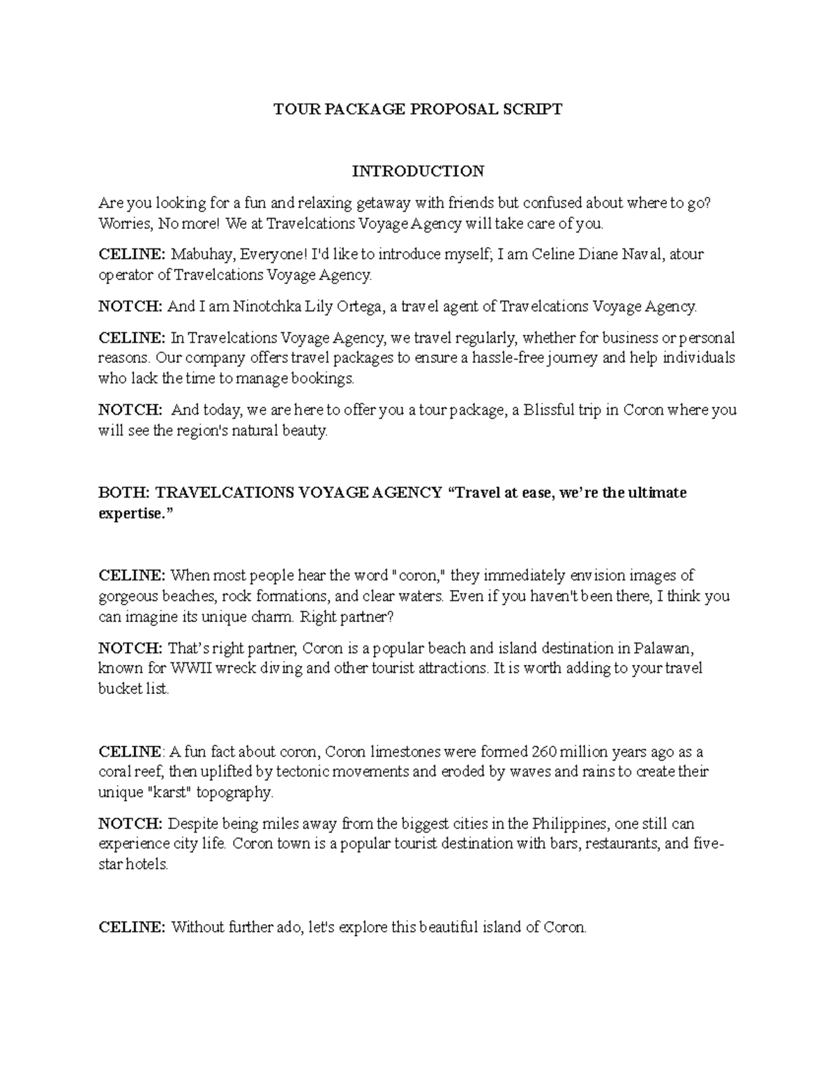 TOUR Package Proposal Script - TOUR PACKAGE PROPOSAL SCRIPT ...