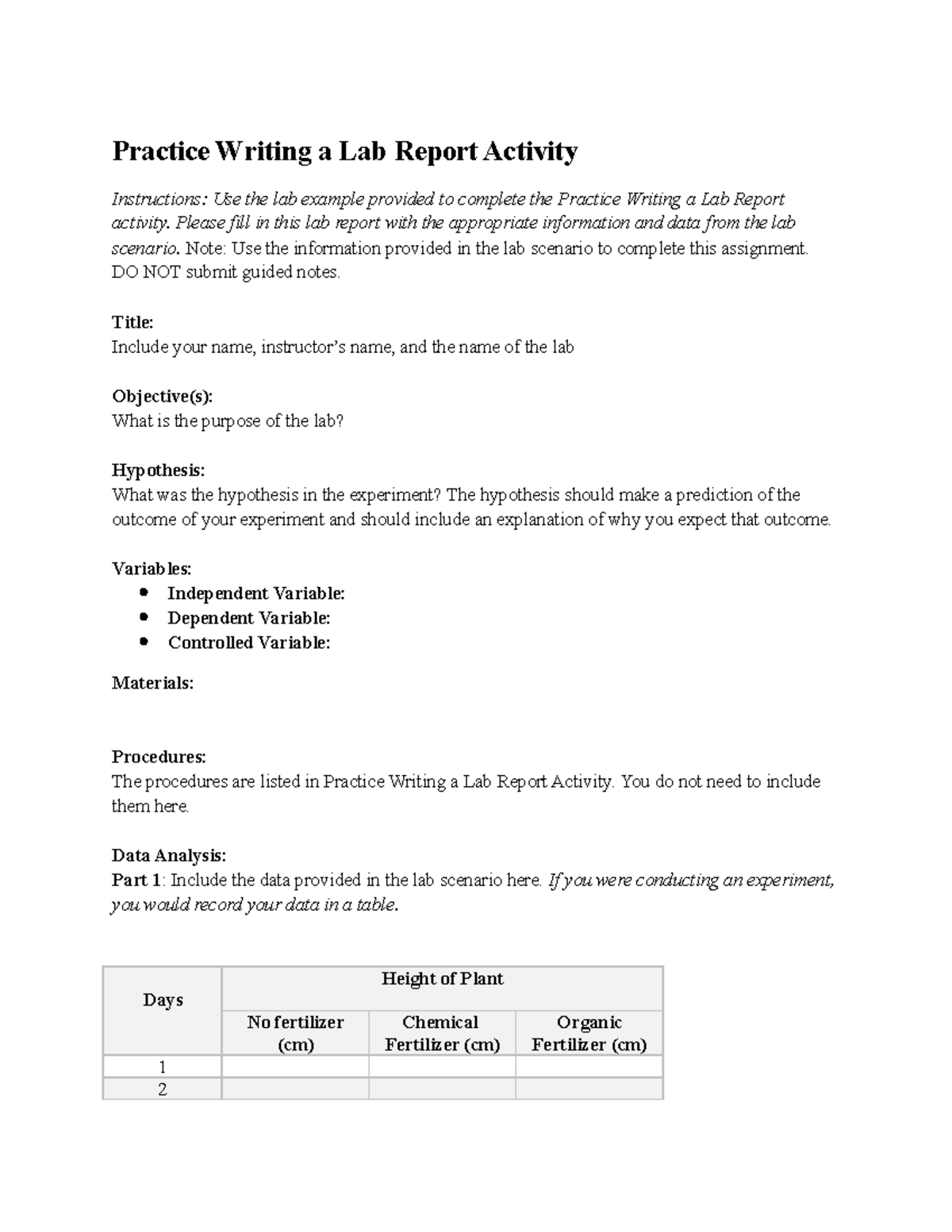 Practice writing a lab report - Practice Writing a Lab Report Activity ...