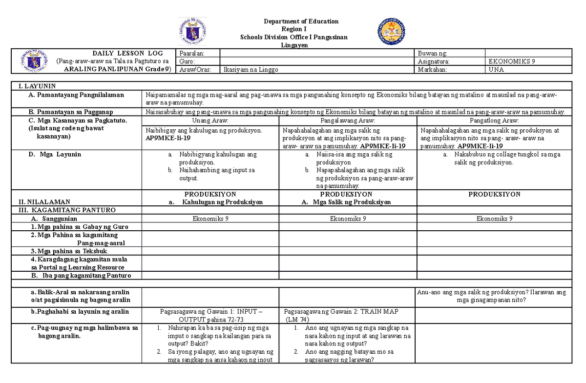 AP 9 1st Grading Week 9 - lesson plan - Department of Education Region ...