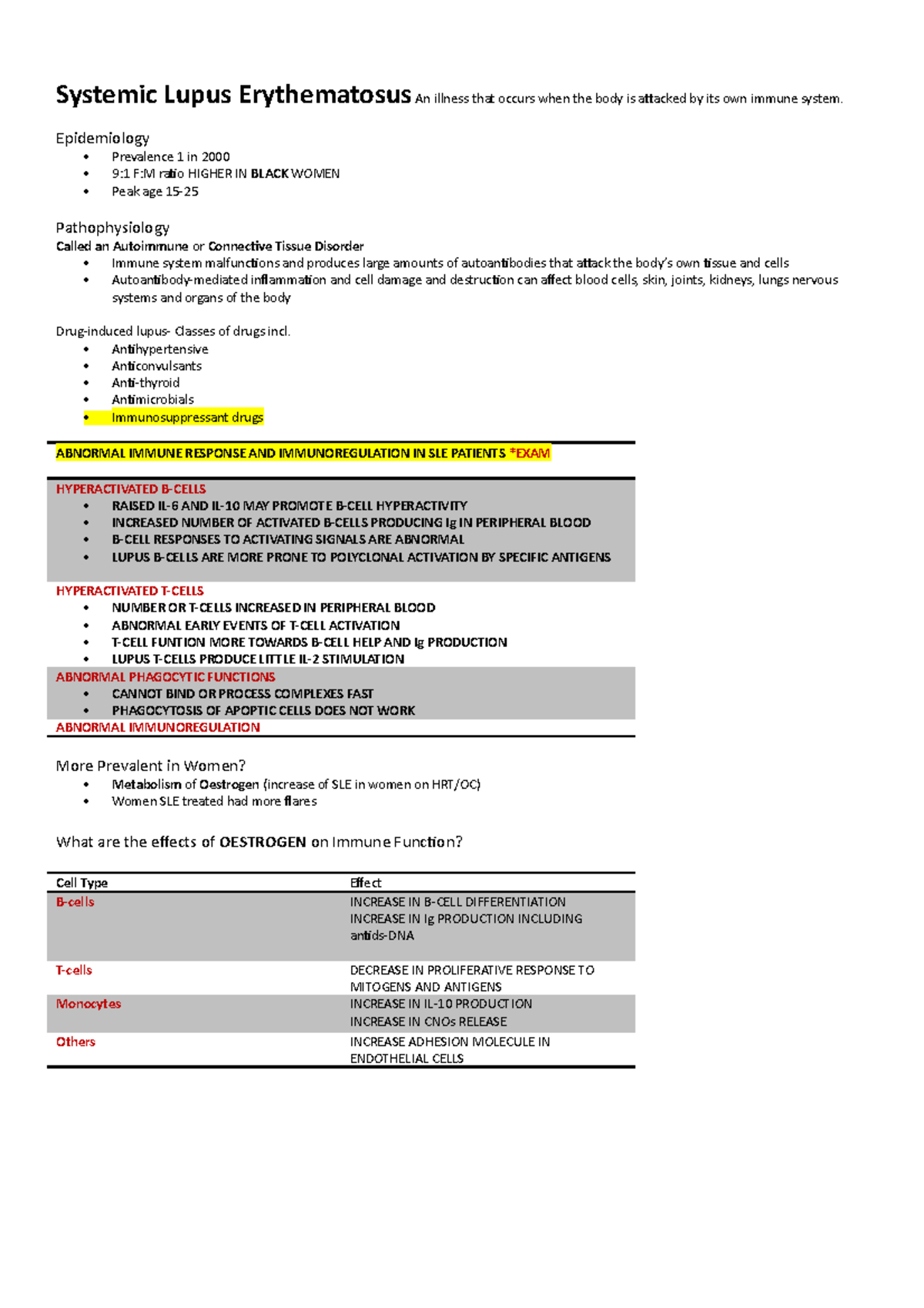 Lupus 322 notes - Systemic Lupus Erythematosus An illness that occurs ...