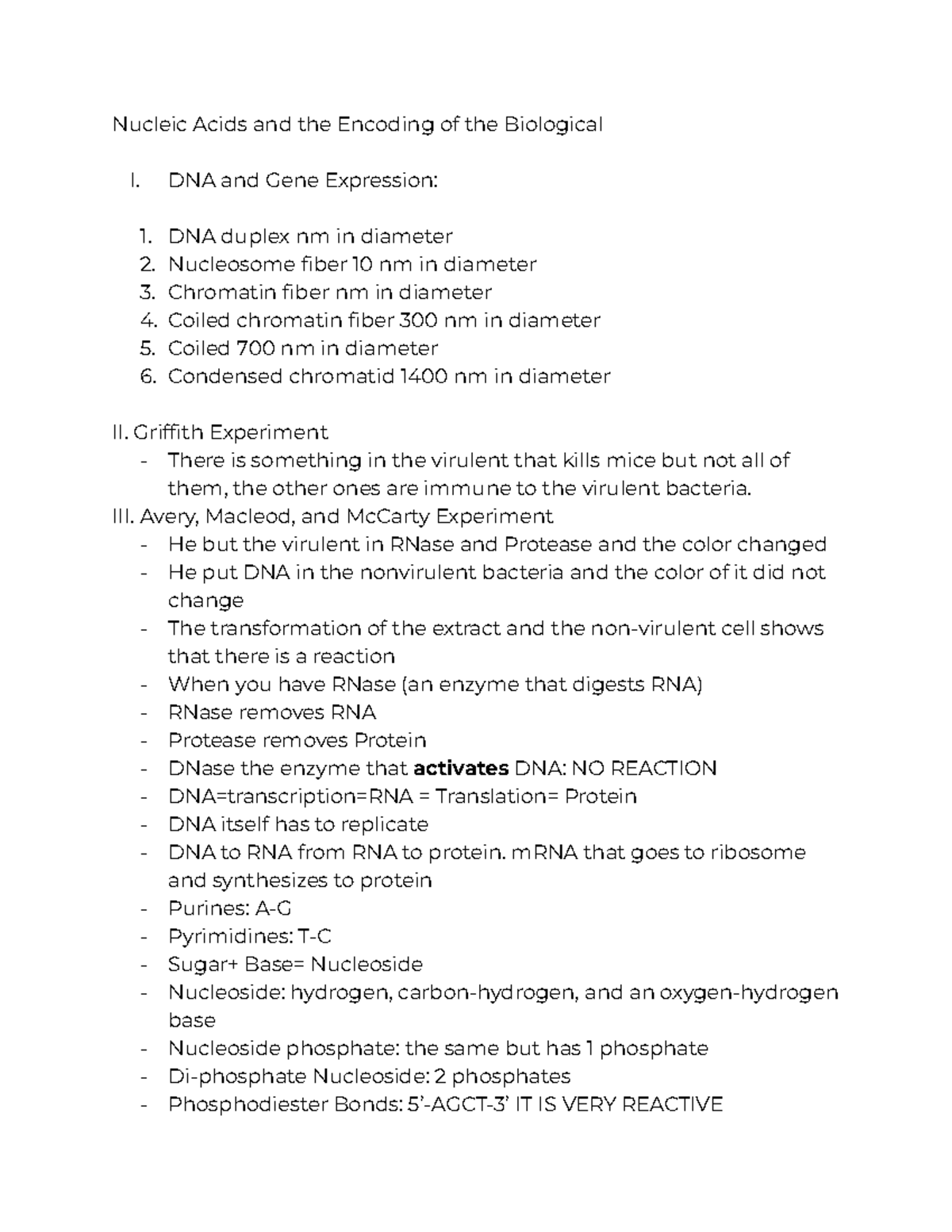 9 11 - Professor Deimeke Notes - Nucleic Acids and the Encoding of the ...