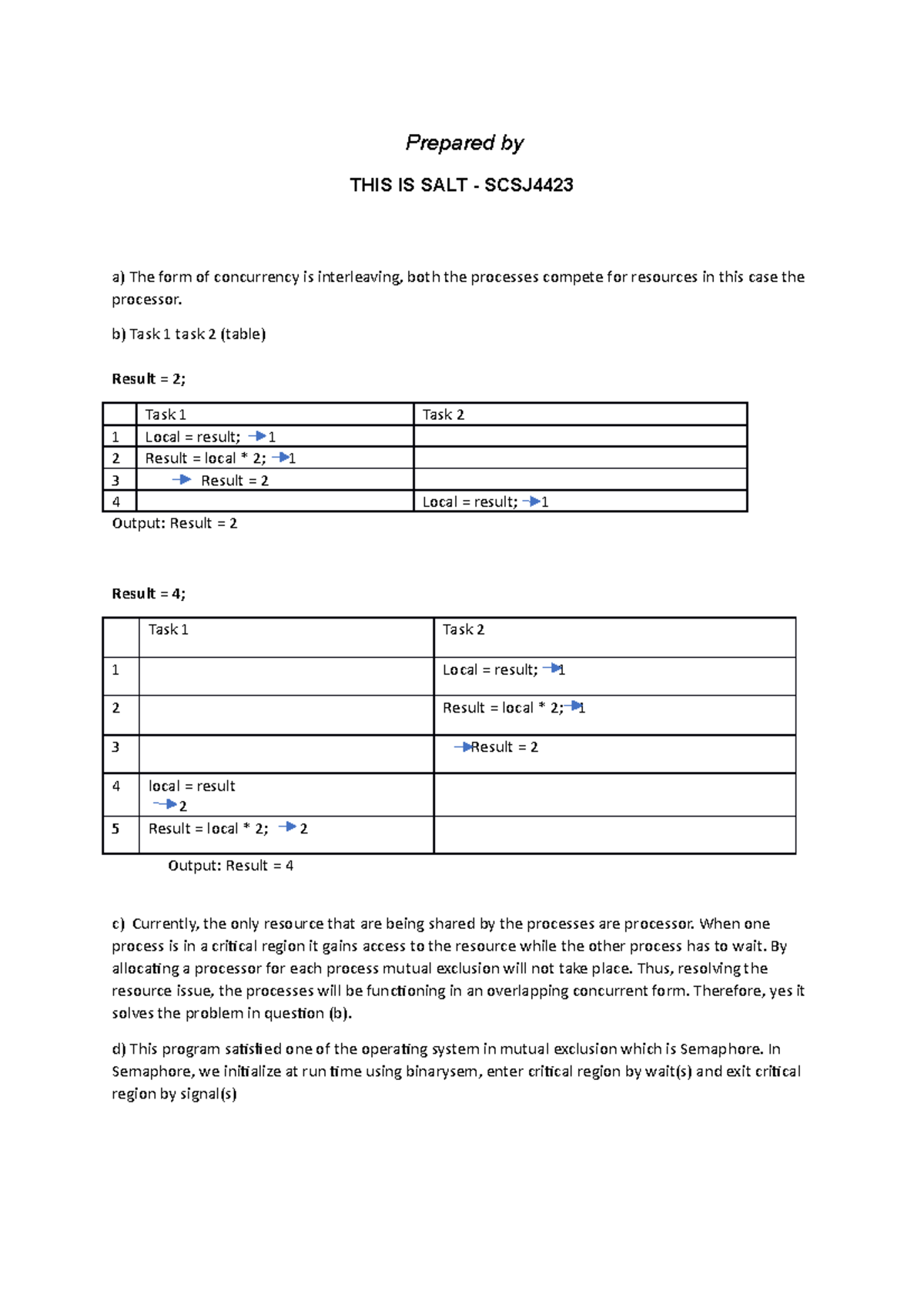 Problem Solving 5 - The form of concurrency is interleaving, both the ...