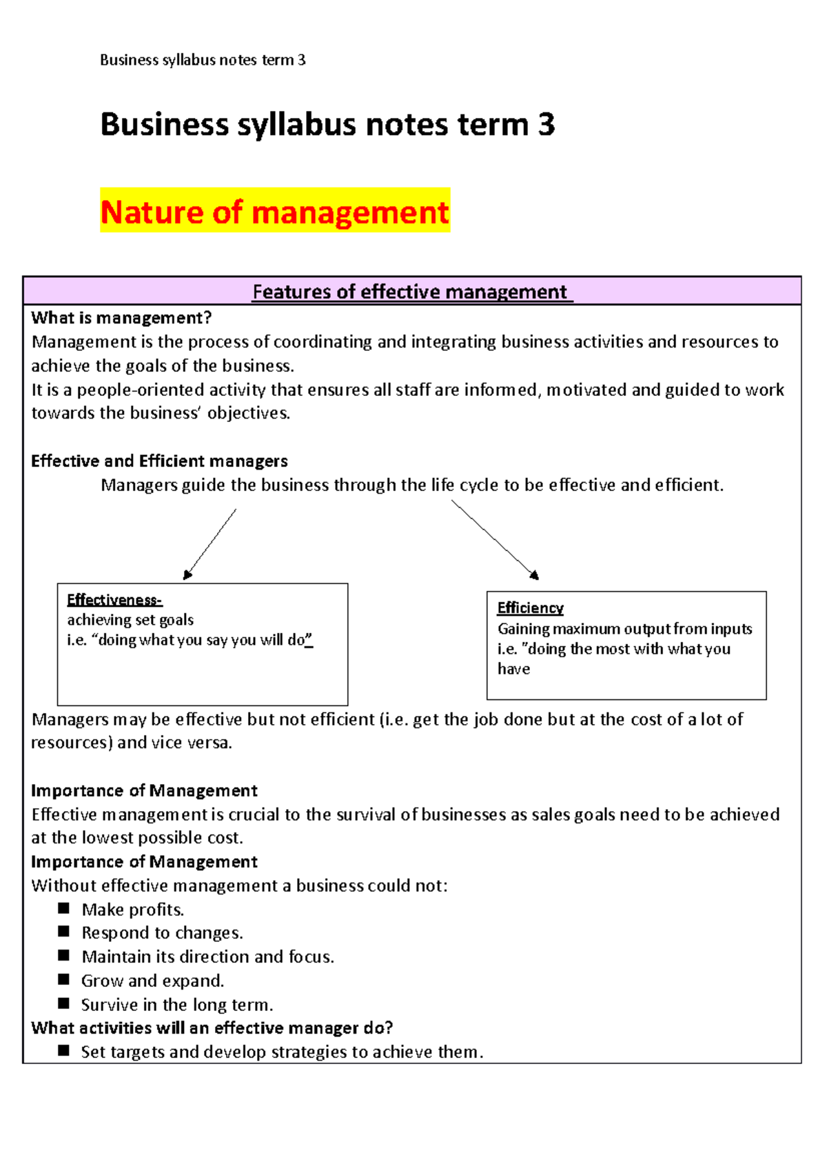 Business syllabus notes term 3 - It is a people-oriented activity that ...