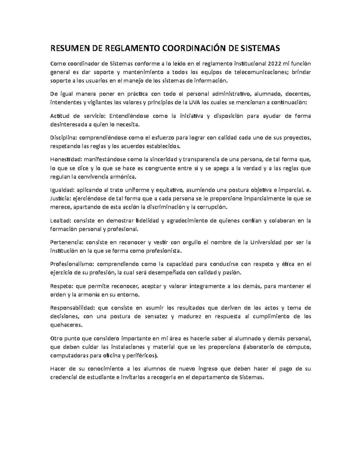 Resumen DE Reglamento Coordinación DE Sistemas - RESUMEN DE REGLAMENTO COORDINACIÓN DE SISTEMAS ...