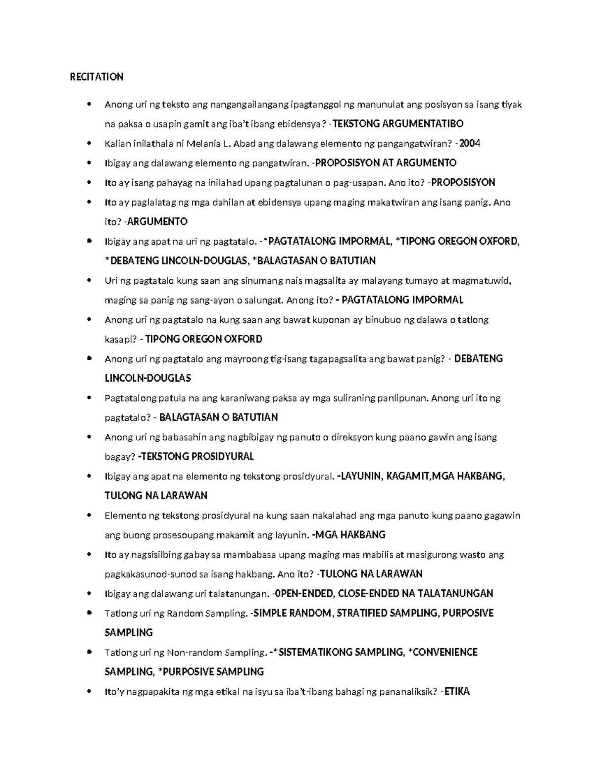 Recitation- Correct - notes - RECITATION Anong uri ng teksto ang ...