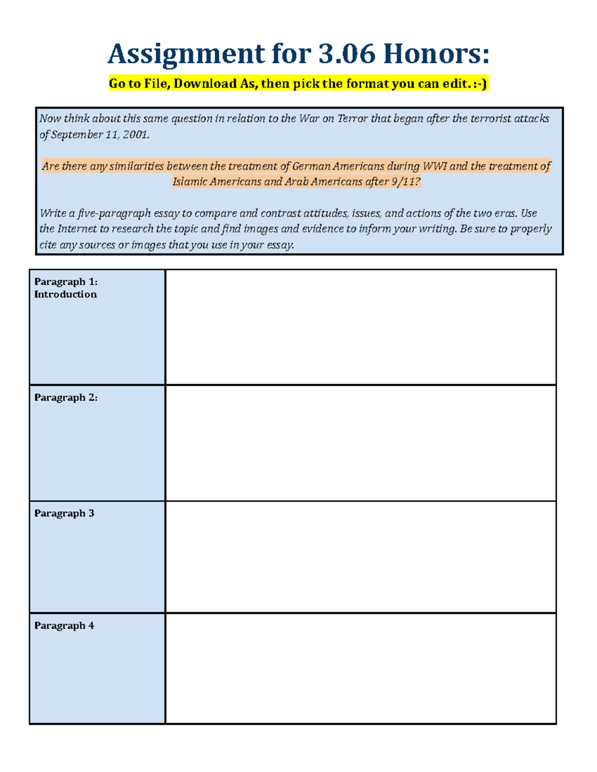 USH 3 - This is a template to the assignment - Assignment for 3 Honors ...