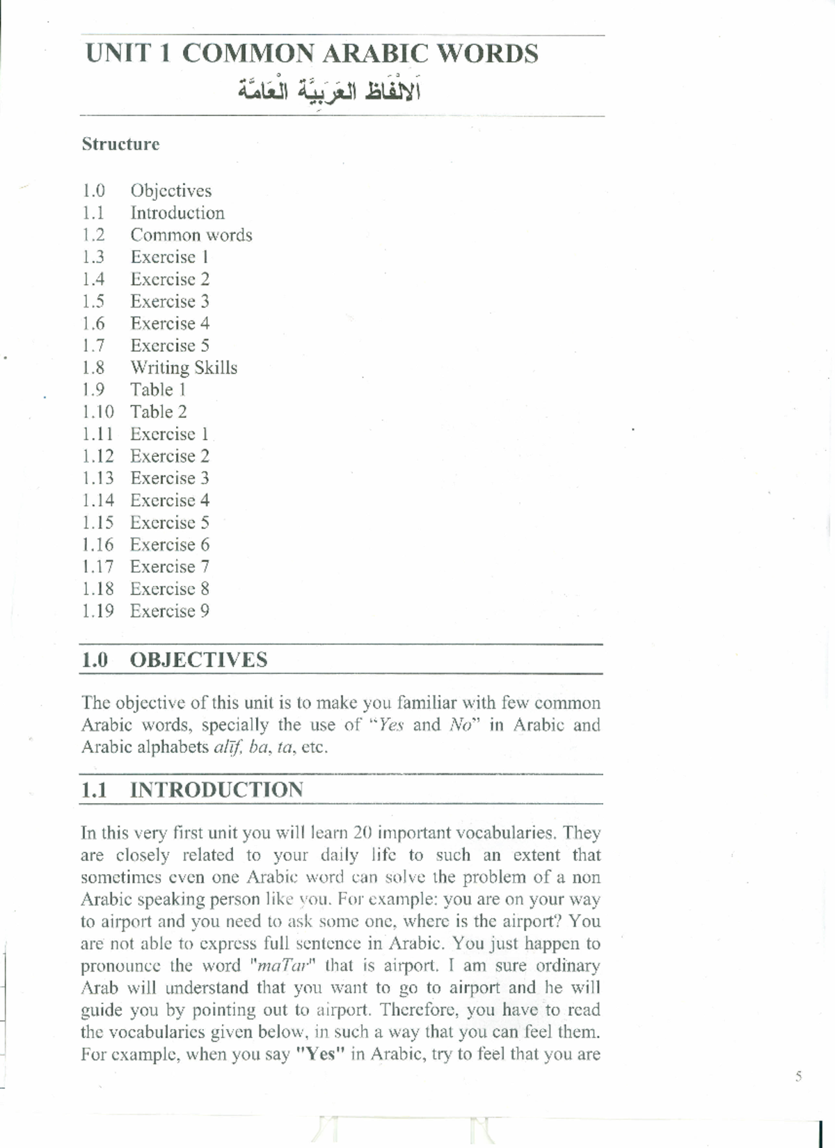 Common Arabic Words - UNIT 1 COMMON ARABIC WORDS ####### ~W\ jLl\ .l ...
