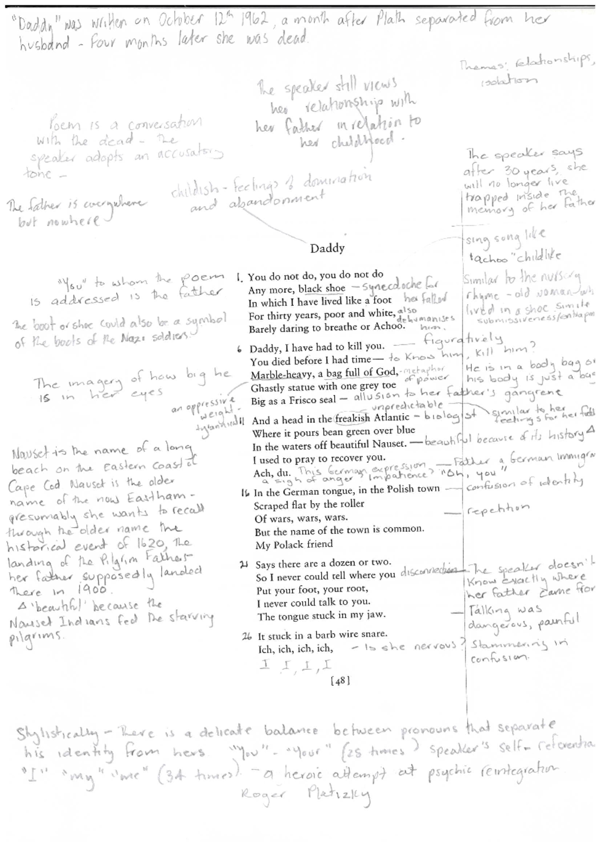 Plath ‘Daddy’ analysis - Studocu