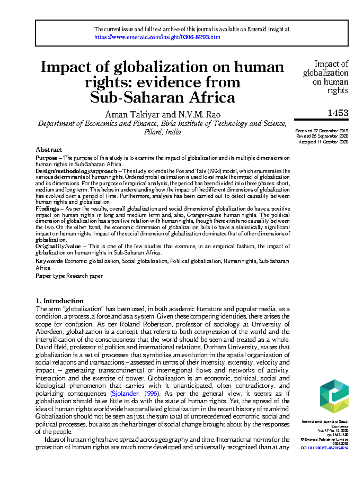 Impact of globalization on human rights evidence from Sub-Saharan ...