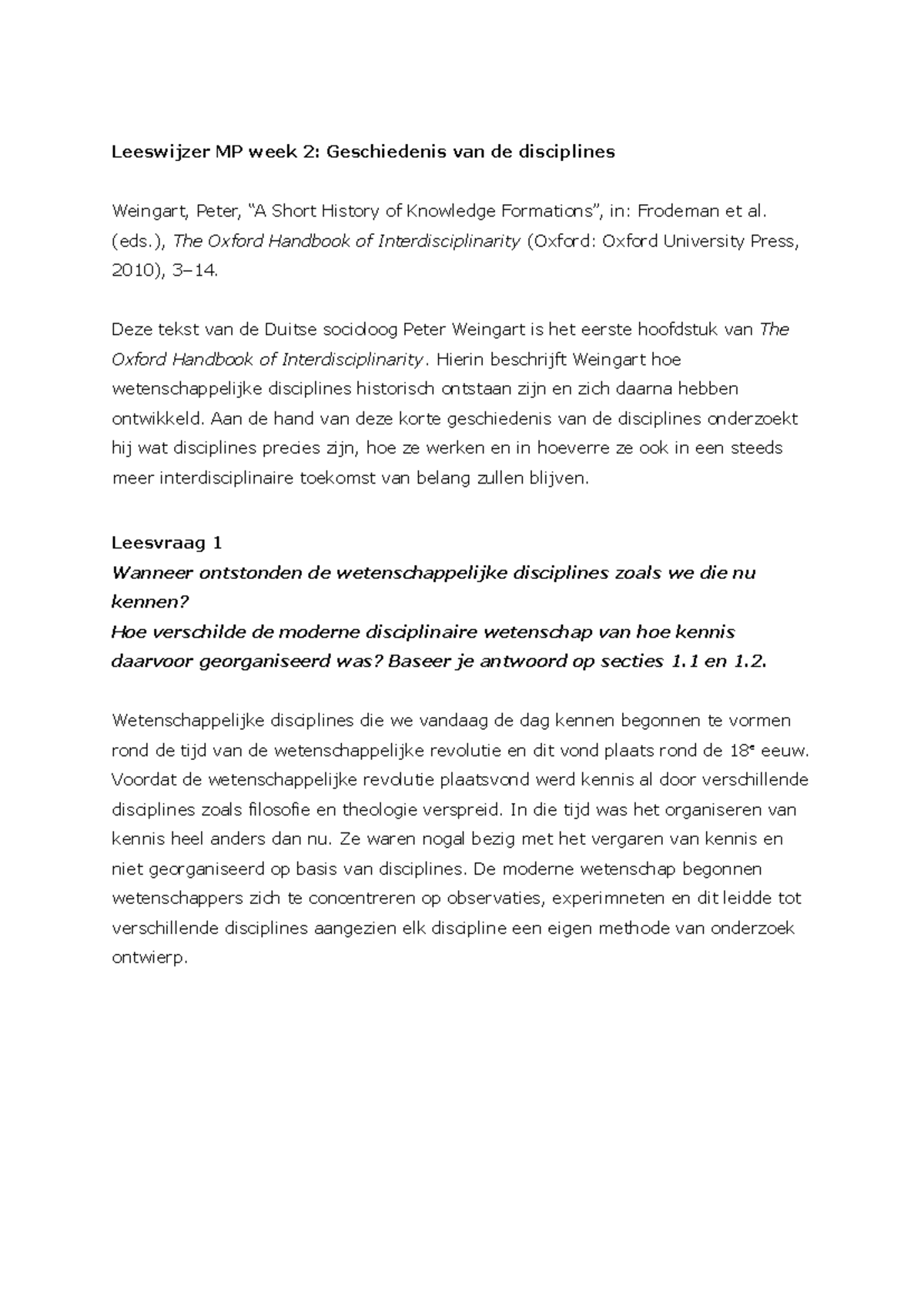 Leeswijzer MP week 3 - (eds.), The Oxford Handbook of ...