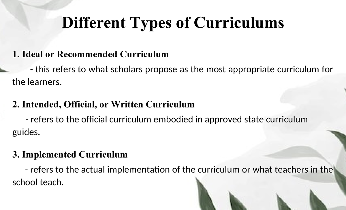 Different types of curriculum - Different Types of Curriculums Ideal or ...