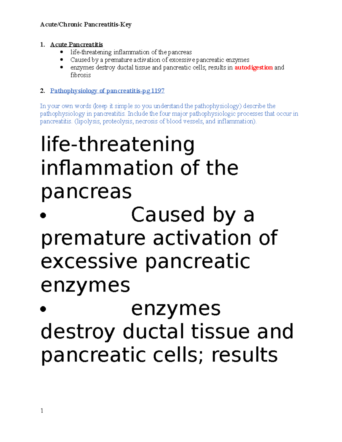 1. Acute Pancreatitis - notes - Acute Pancreatitis life-threatening ...