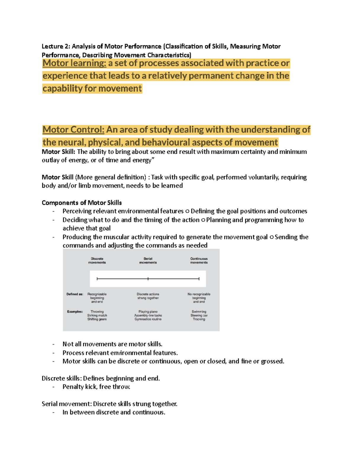 KNPE 261 notes - Lecture 2: Analysis of Motor Performance ...