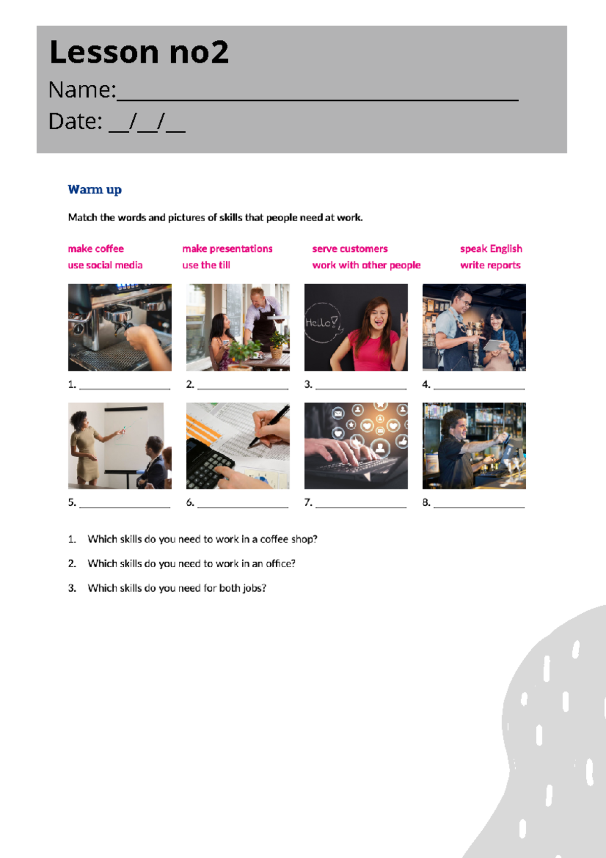 Lesson no2 - ATIVIDADE - Inglês - Lesson no Name