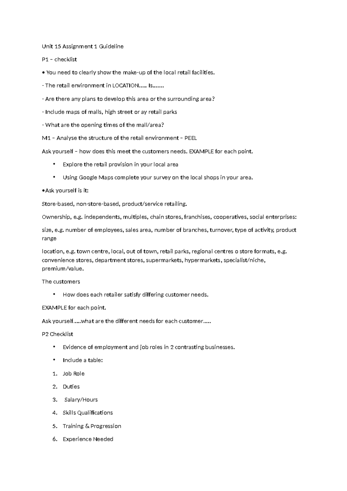 Unit 15 Assignment 1 Guideline - Unit 15 Assignment 1 Guideline P1 – checklist You need to ...