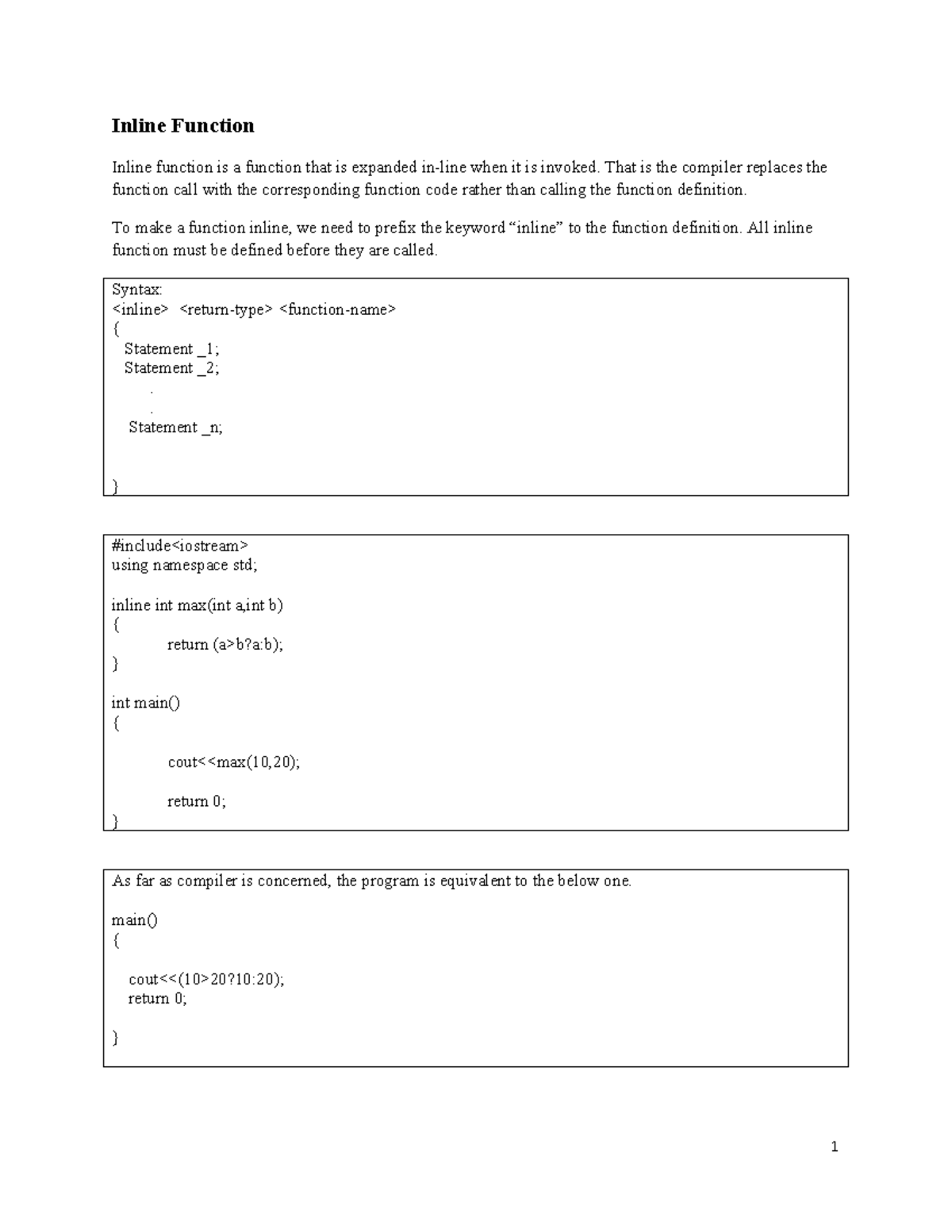 Inline function - Really good notes by Banasthali Vidyapith's profs ...