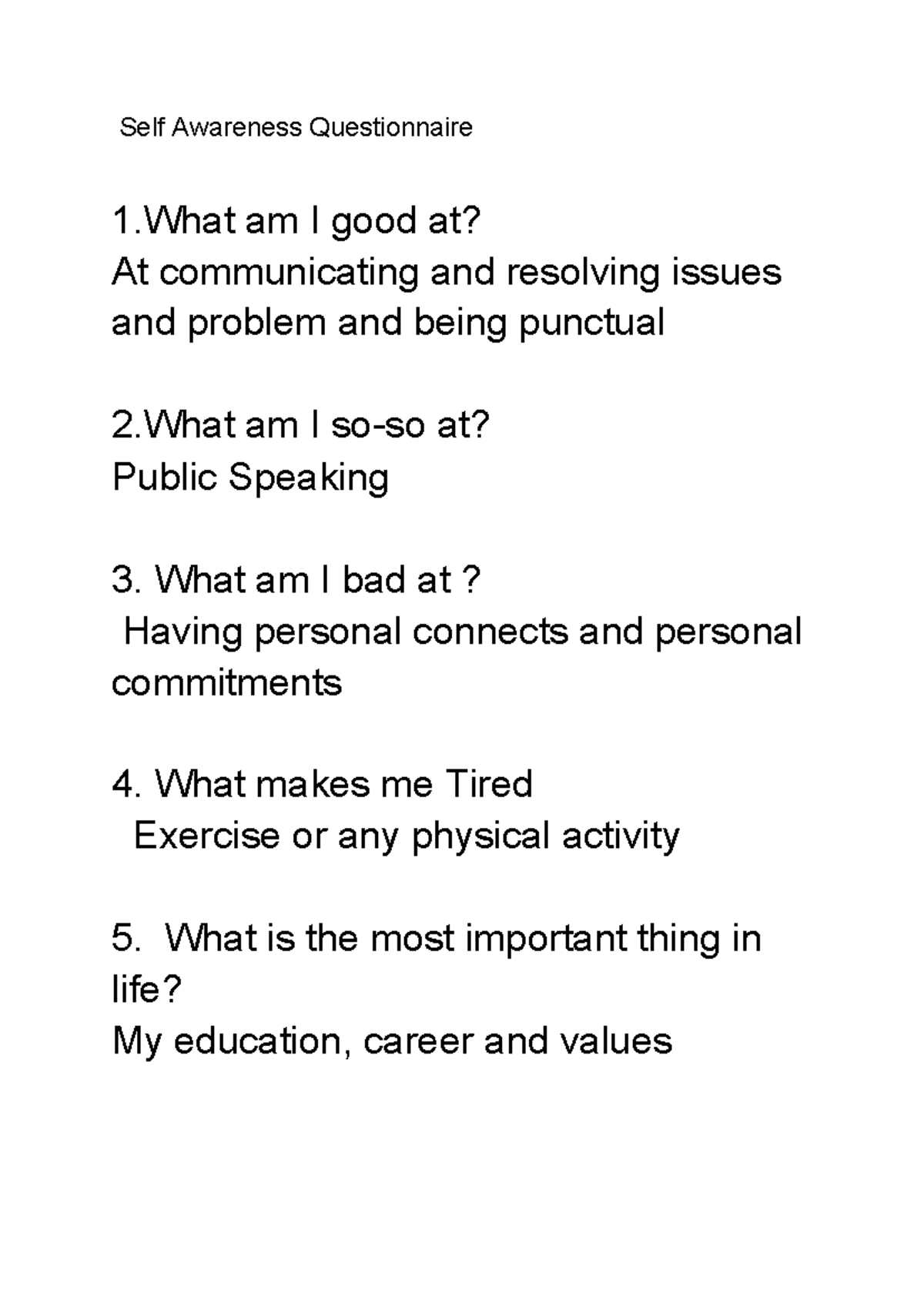 Self Awareness Questionnaire Studocu self-awareness-questionnaire-studocu