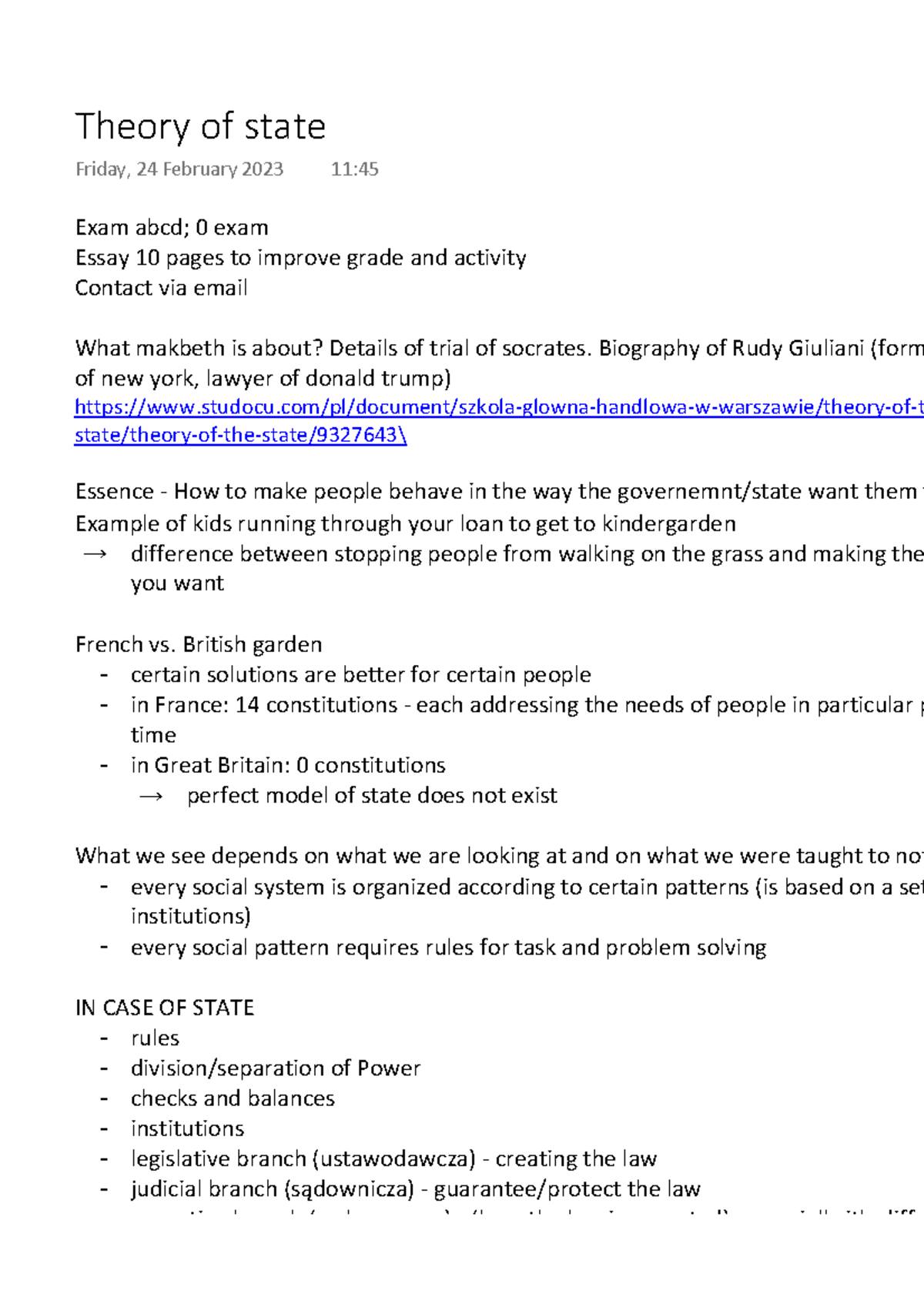 Theory of state - Exam abcd; 0 exam Essay 10 pages to improve grade and ...