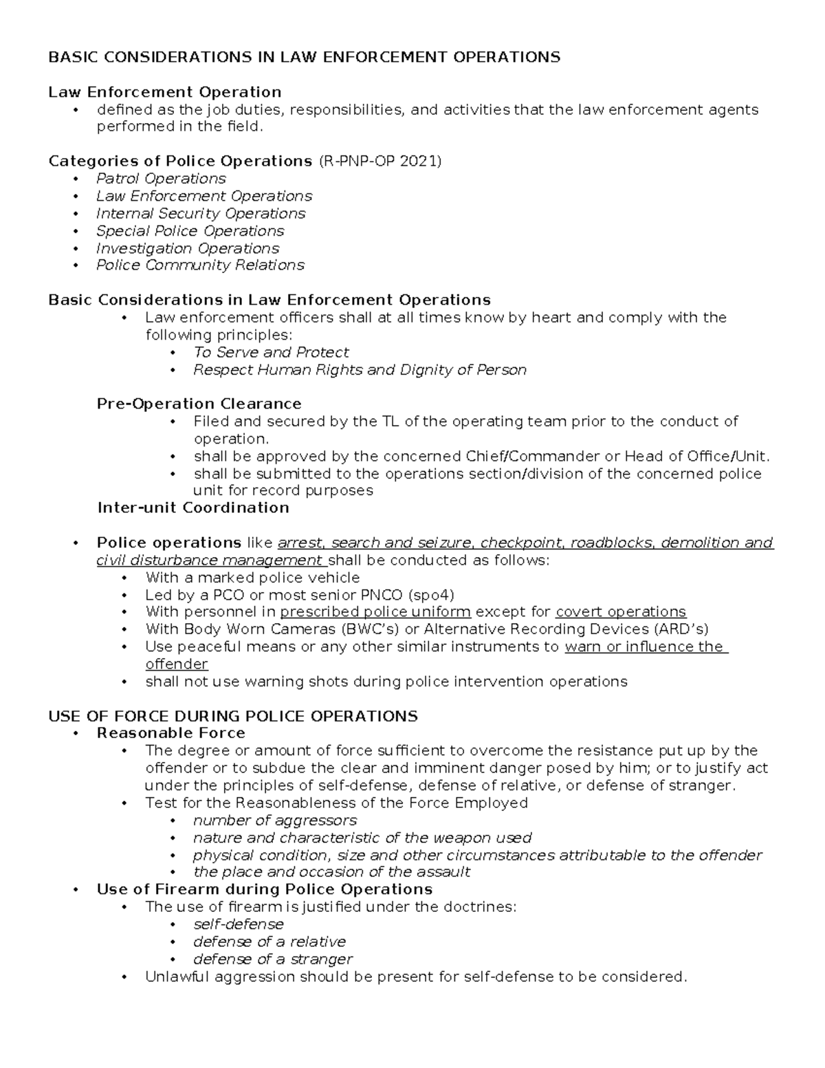 Basic Considerations IN LAW Enforcement Operations LEA 4 - BASIC ...