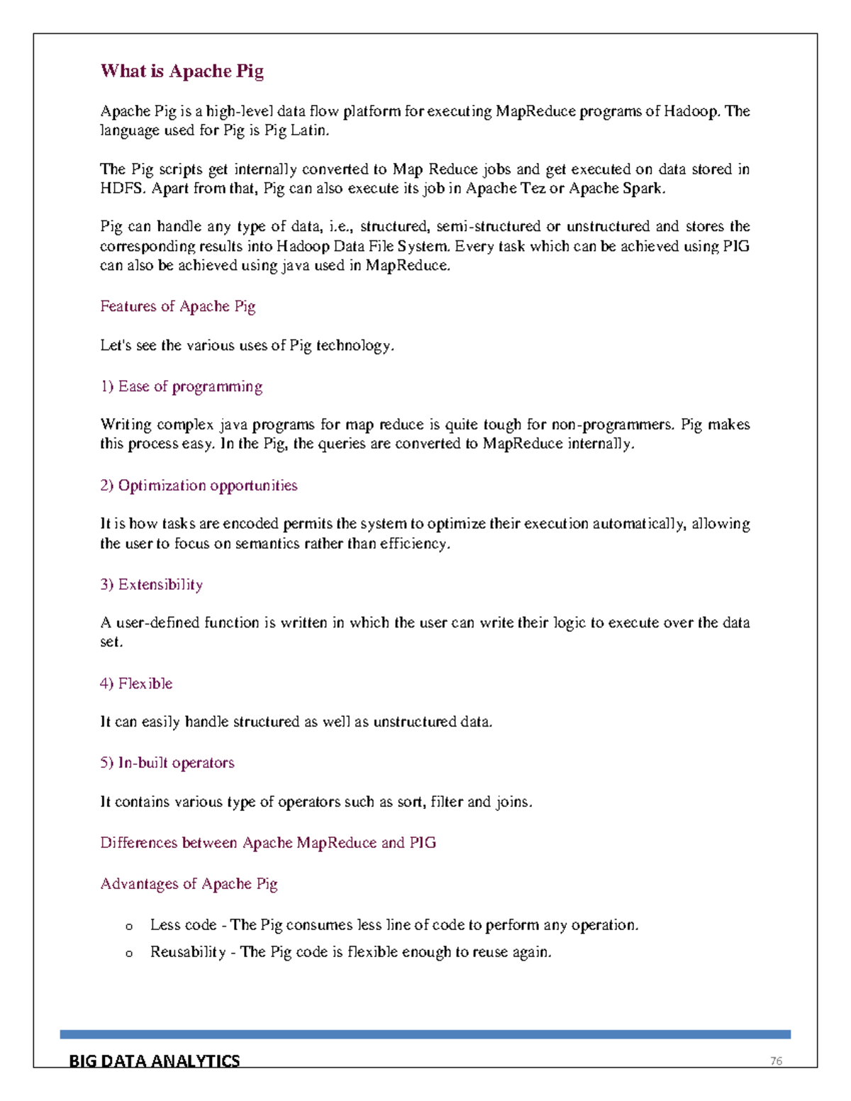 (R17A0528) BIG DATA Analytics-81-100 - What is Apache Pig Apache Pig is a high-level data flow ...